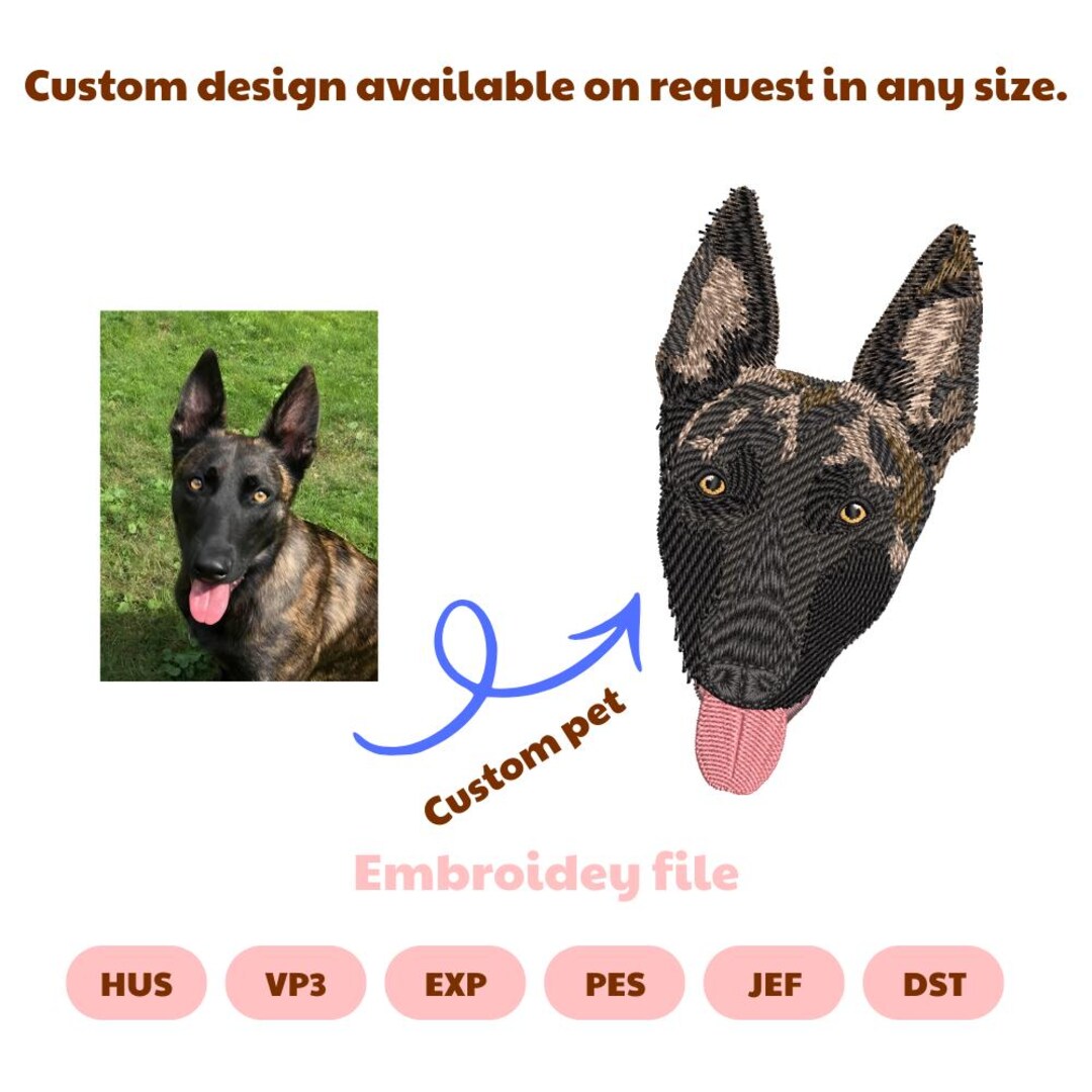 Custom Pet Embroidery Design File , Personalized Dog Portrait ...