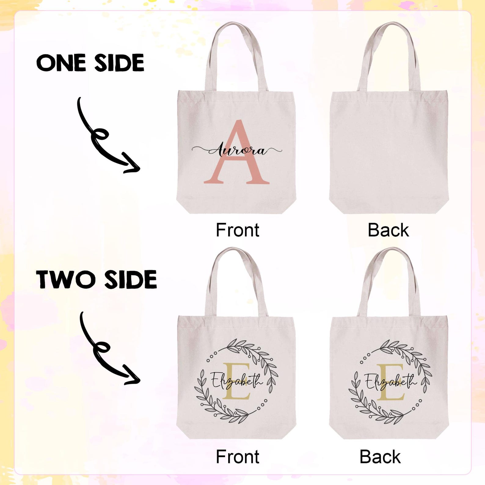 Personalized Canvas Tote Bag Name Tote Bag Customized Name Tote ...