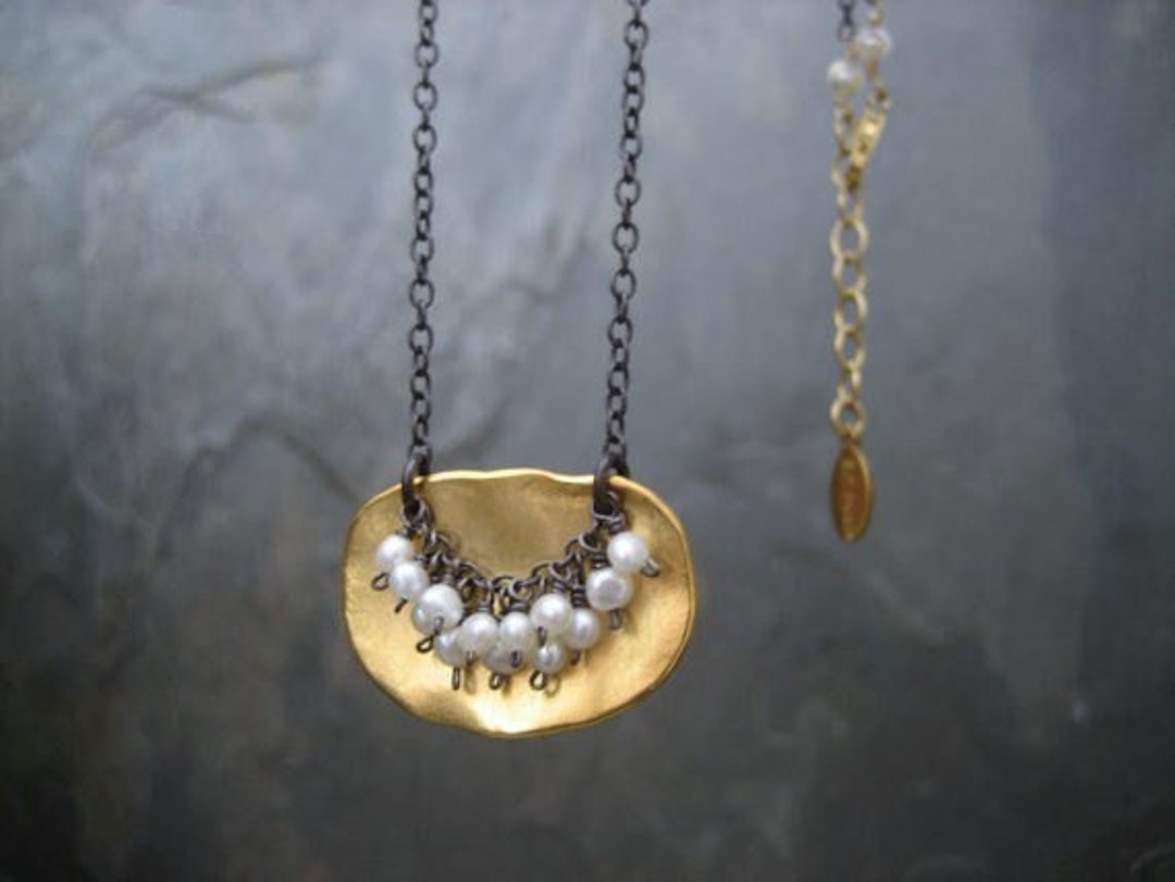 Pearl Pendant, Mixed Metal, Freshwater Pearl, Gold and Black, Oblong ...