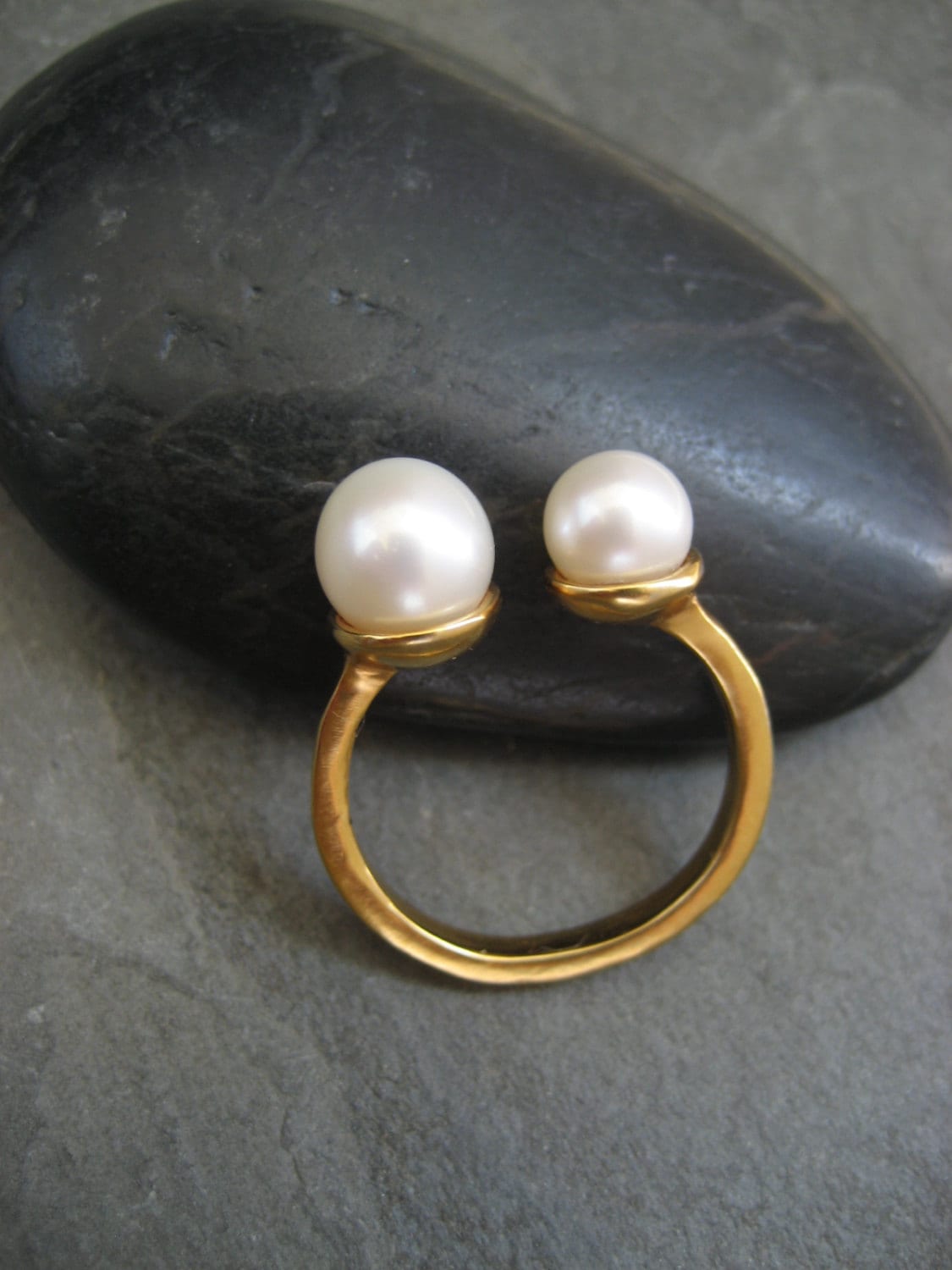 Twin Pearl Ring Solid Sterling Silver With 18k Gold Plating - Etsy