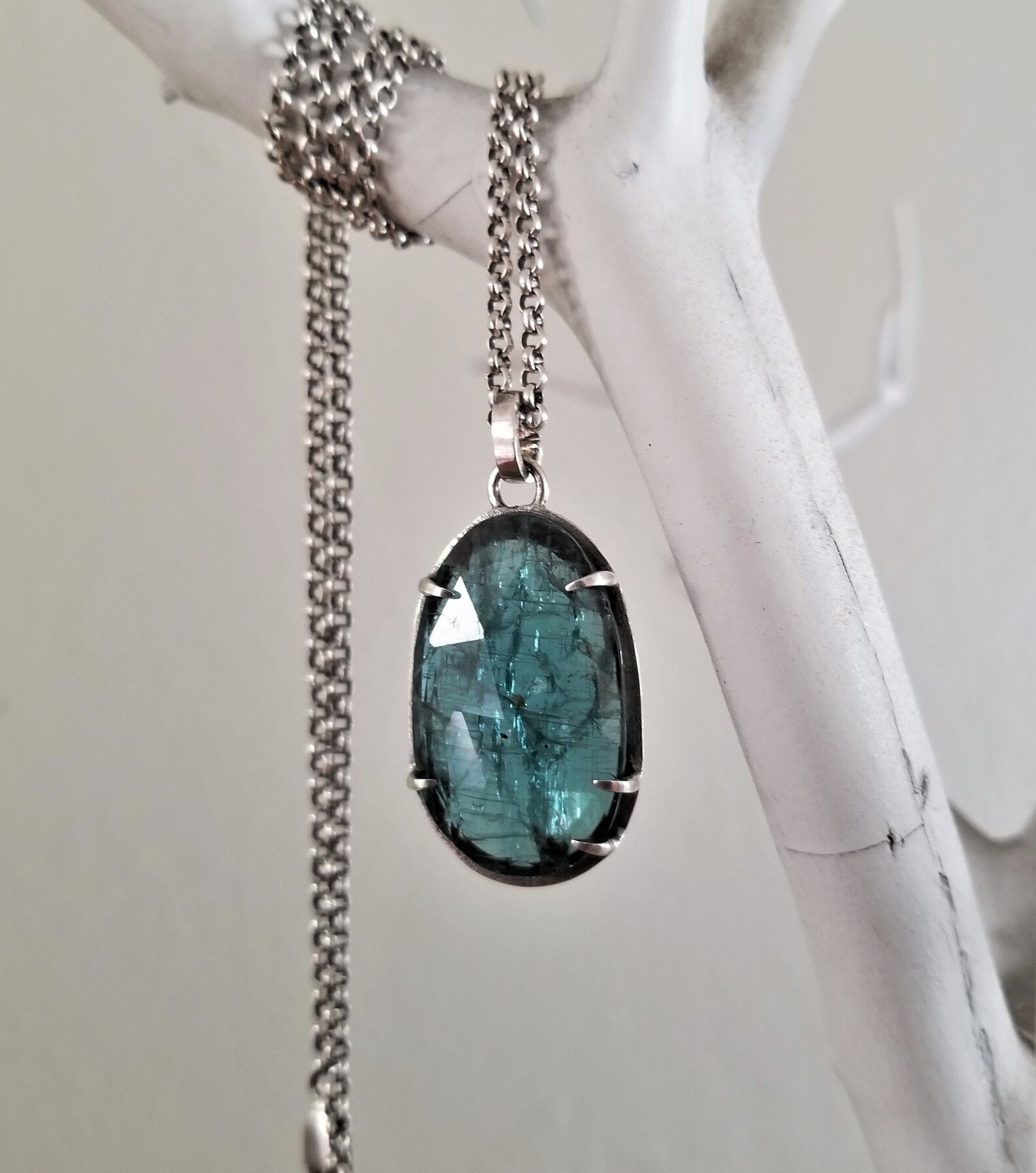 Rare Indigo Kyanite Pendant Necklace Rose Cut Gemstone Set in - Etsy