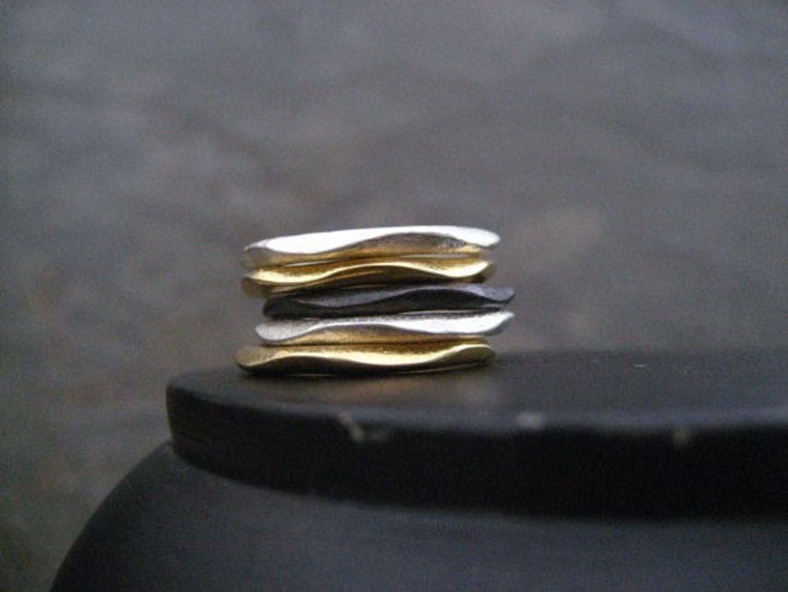 Wavy Stacking Rings Uneven Bands Mixed Metal Stack 5 Ring - Etsy