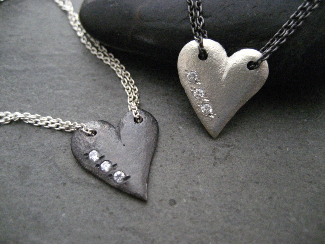 Heart Pendant, Love Necklace, Silver Heart, Black Heart, Valentines ...