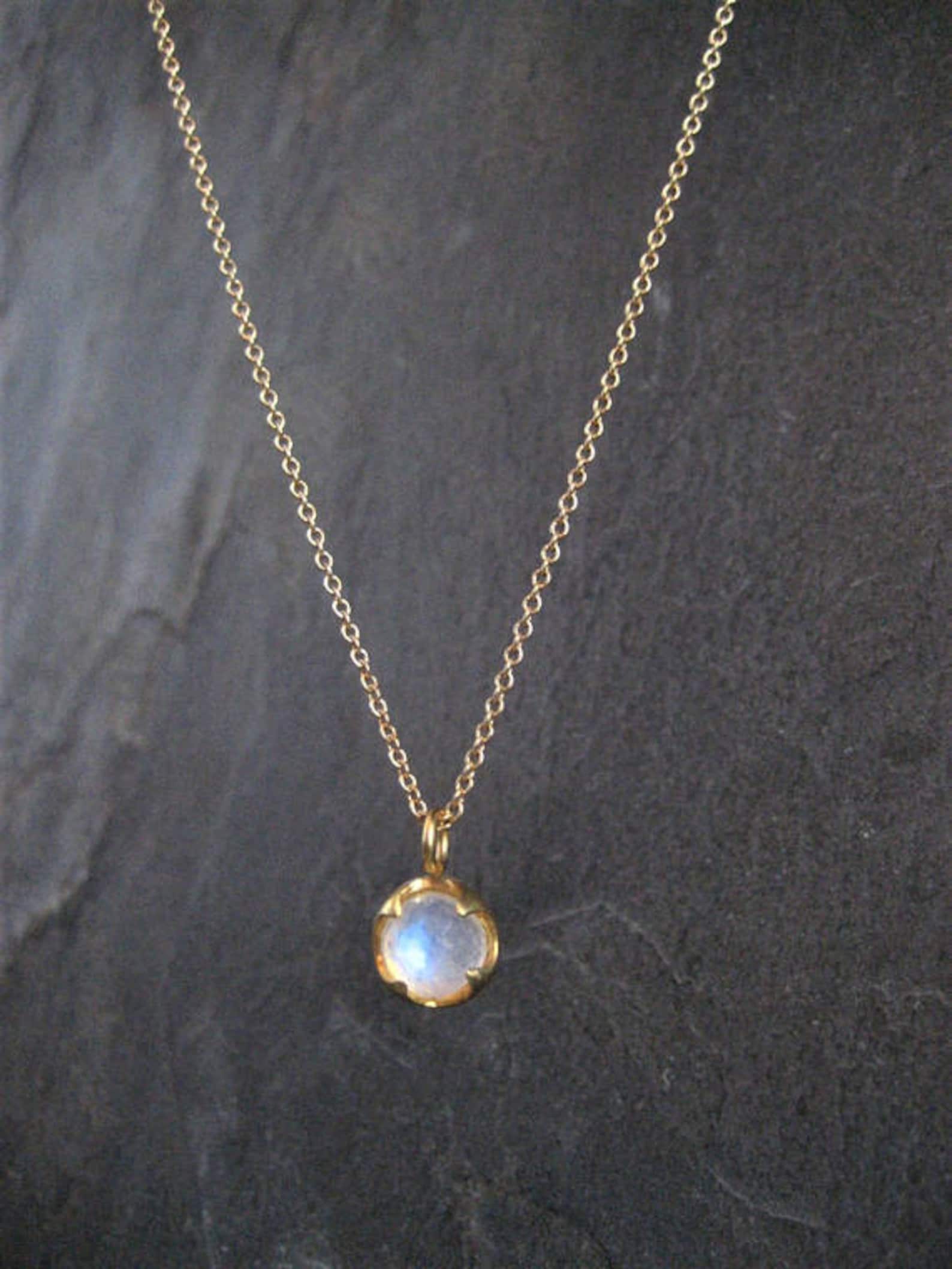 Moonstone Necklace 14k Rose Gold Rainbow Moonstone Faceted - Etsy