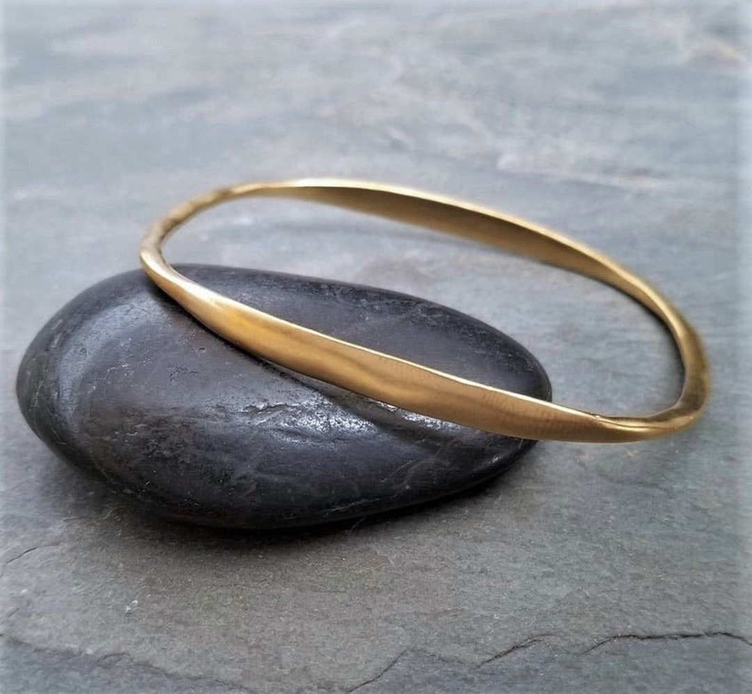 Oval Bangle Bracelet, Gold Stacking Bangle, Asymmetrical Bracelet ...