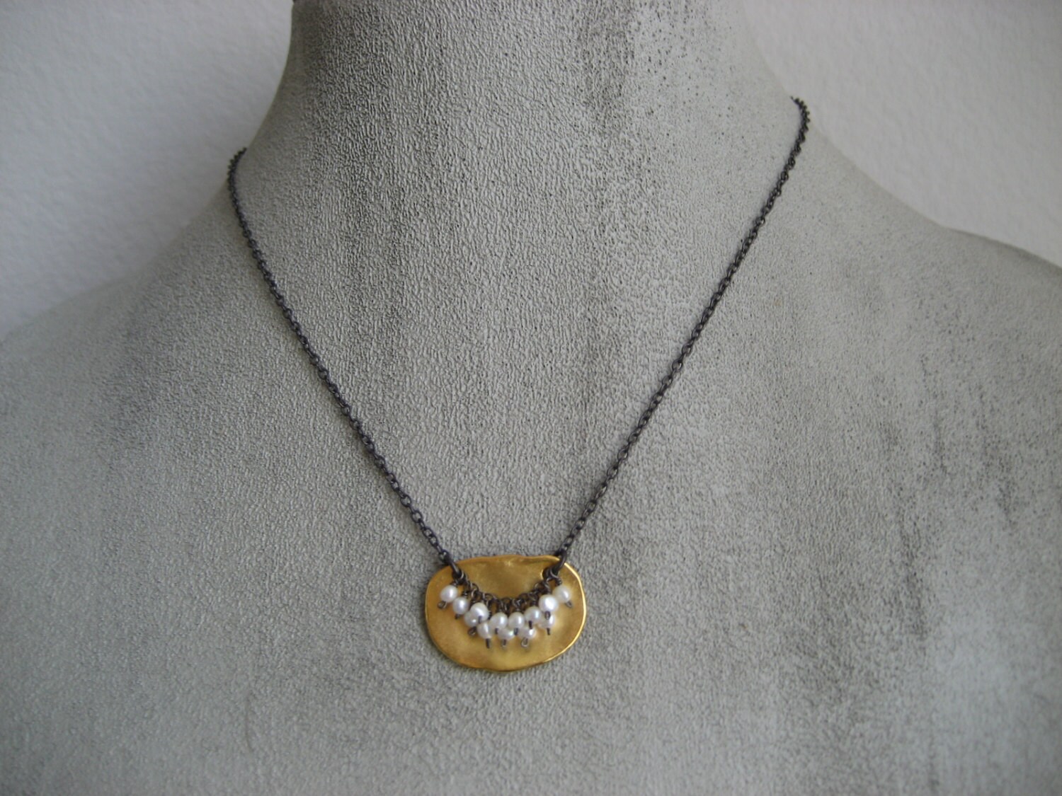 Pearl Pendant Mixed Metal Freshwater Pearl Gold and Black - Etsy