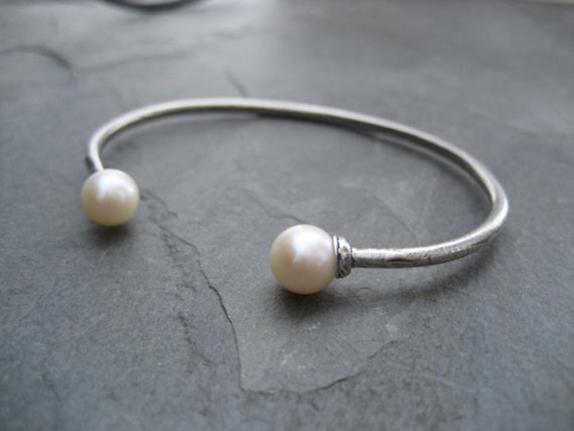 Double Pearl Cuff Cultured Pearl Silver Cuff Gold Cuff - Etsy