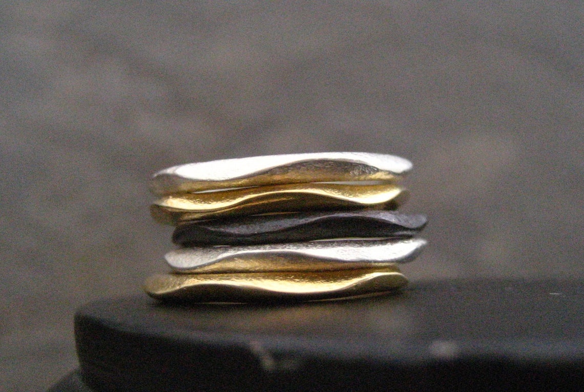 Wavy Stacking Rings Uneven Bands Mixed Metal Stack 5 Ring - Etsy