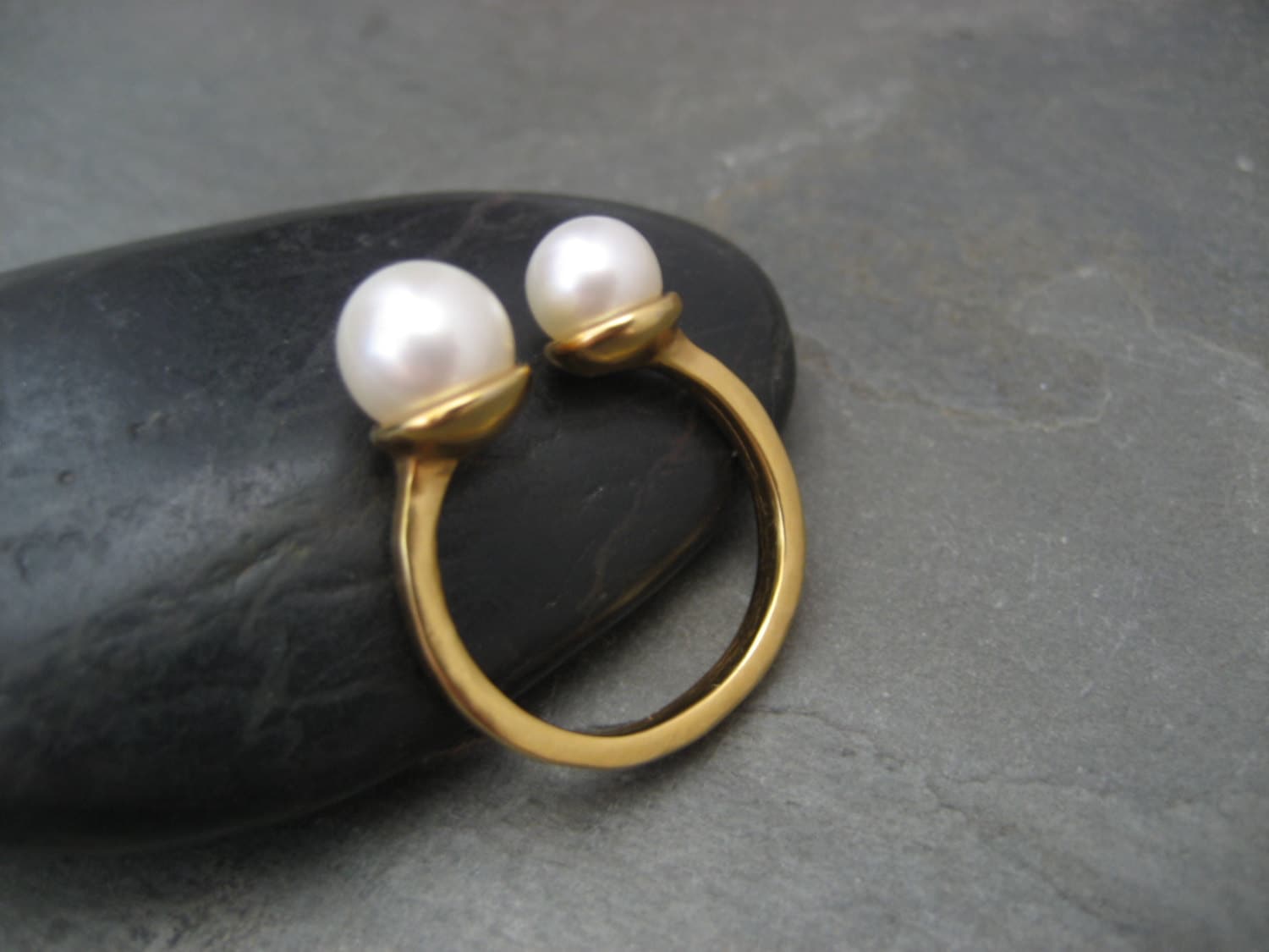 Twin Pearl Ring Solid Sterling Silver With 18k Gold Plating - Etsy