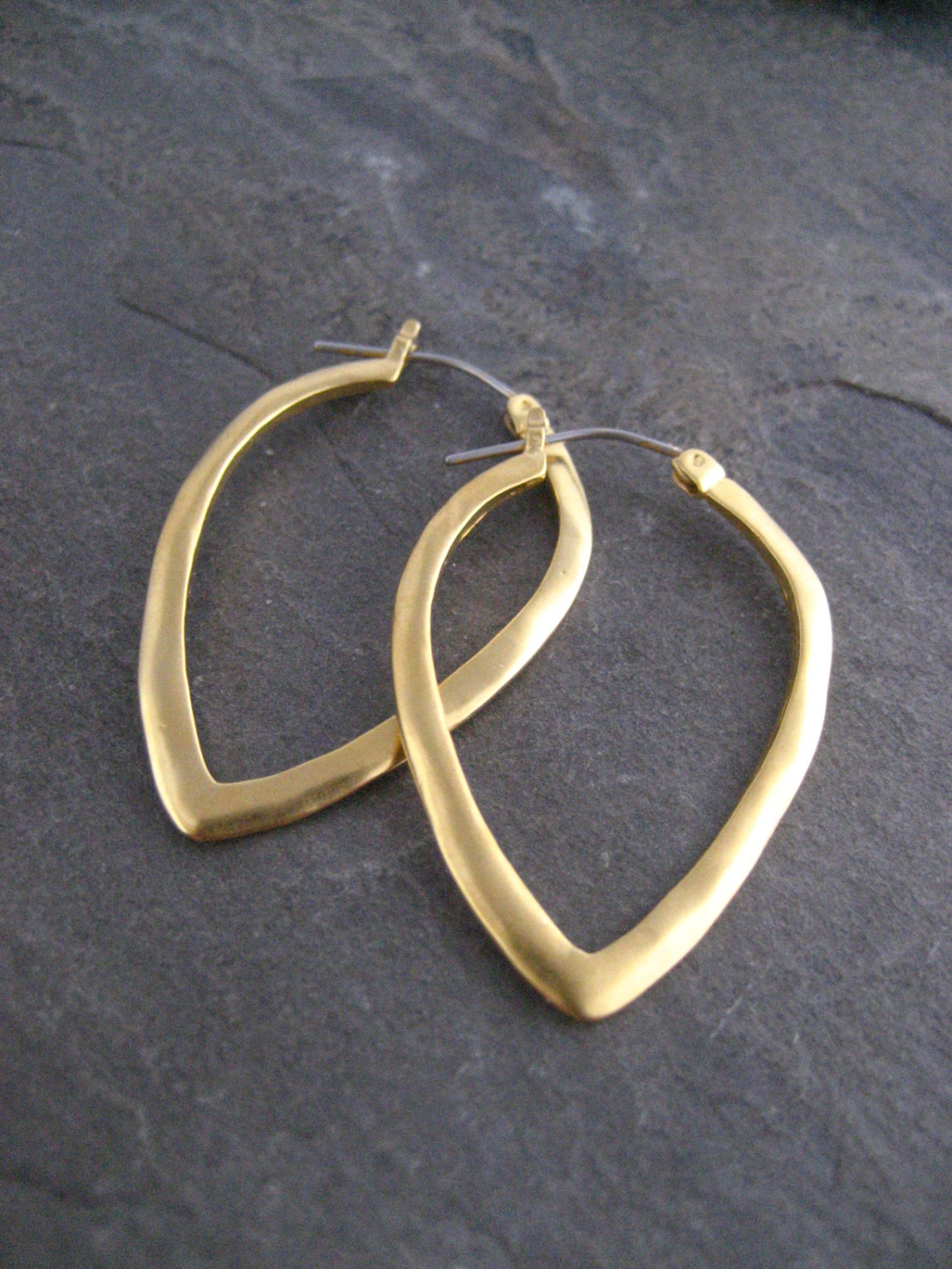 Rounded V- Shaped Hoops, Wavy Shape, Simple Satin Gold or Oxidized ...