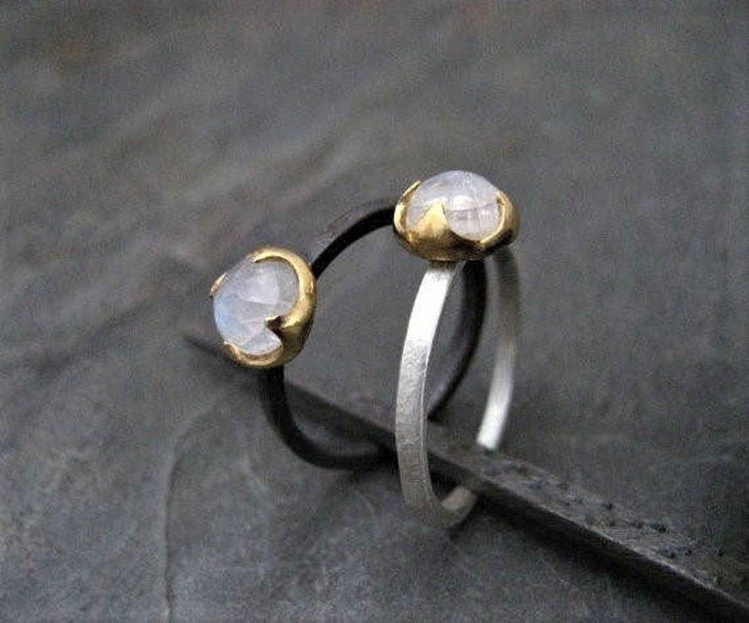Moonstone Ring, Rainbow Moonstone, Mixed Metal Band, Solitaire Ring ...