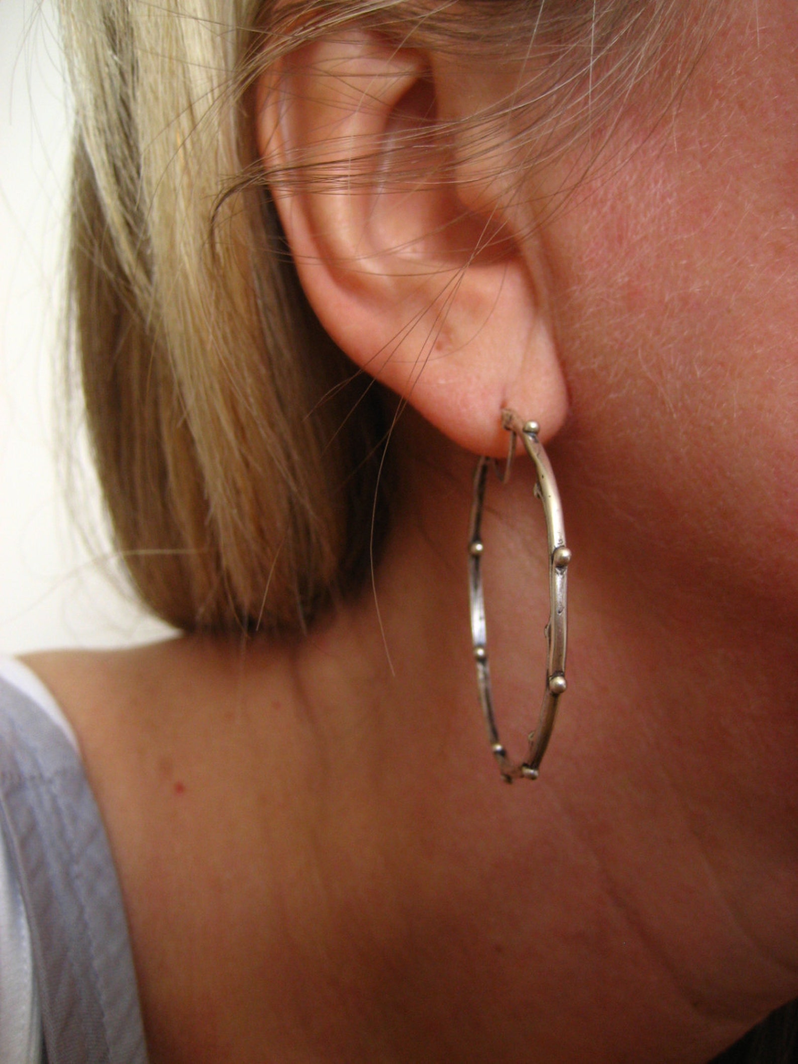 Silver Hoop Earrings, Round Medium Hoops, Dotted Hoop Earrings, Circle ...