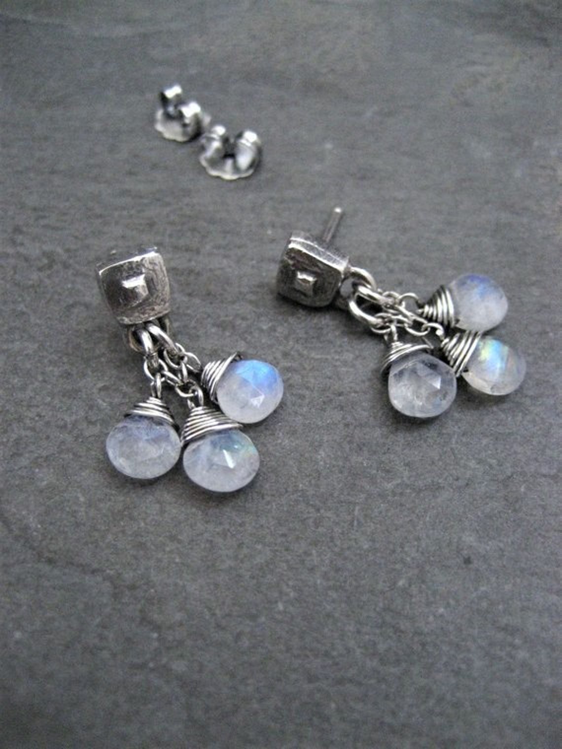 Natural Moonstone Earrings, Dainty Briolette Bead Dangle, Teardrop ...