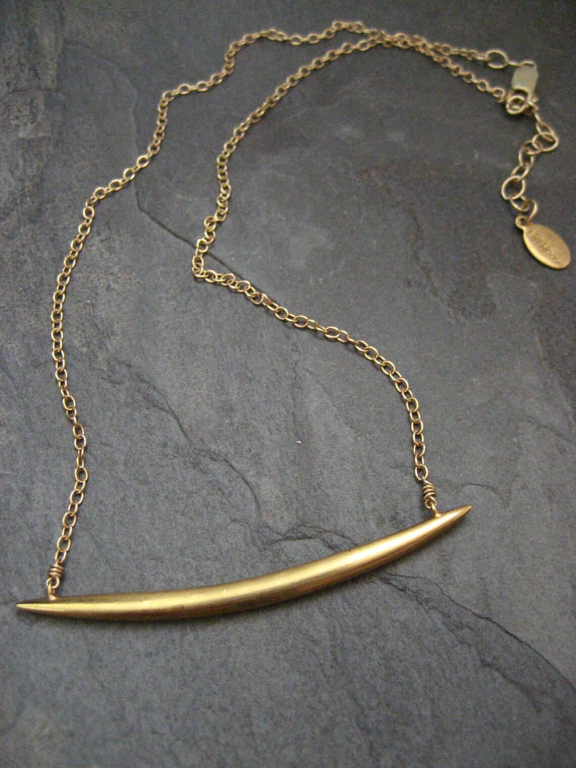 Quill Necklace Curved Bar Gold Quill Curved Pendant | Etsy