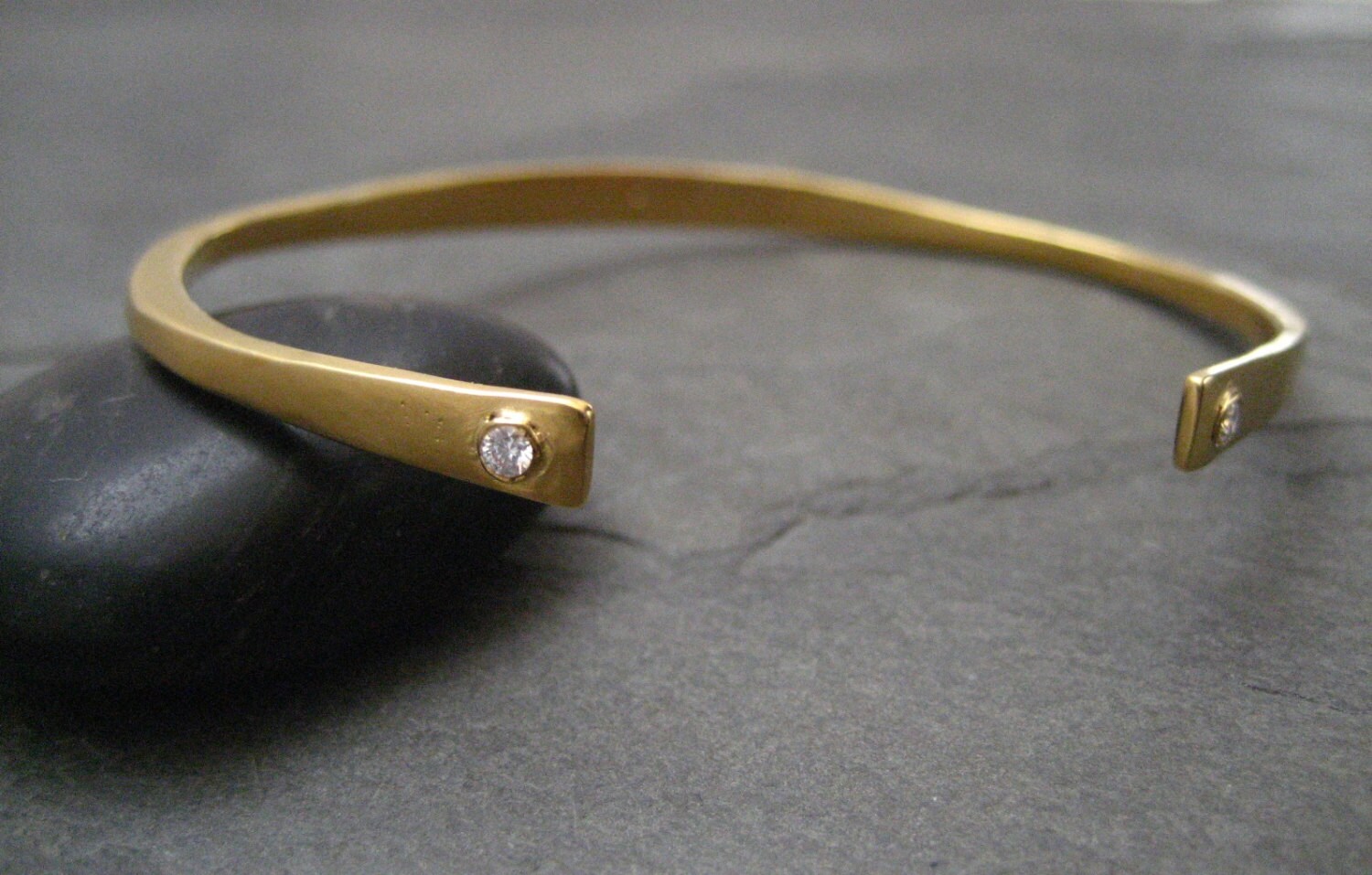 Cuff Bracelet, Gold Open Bangle, Cubic Zirconia, Stacking Bracelet ...