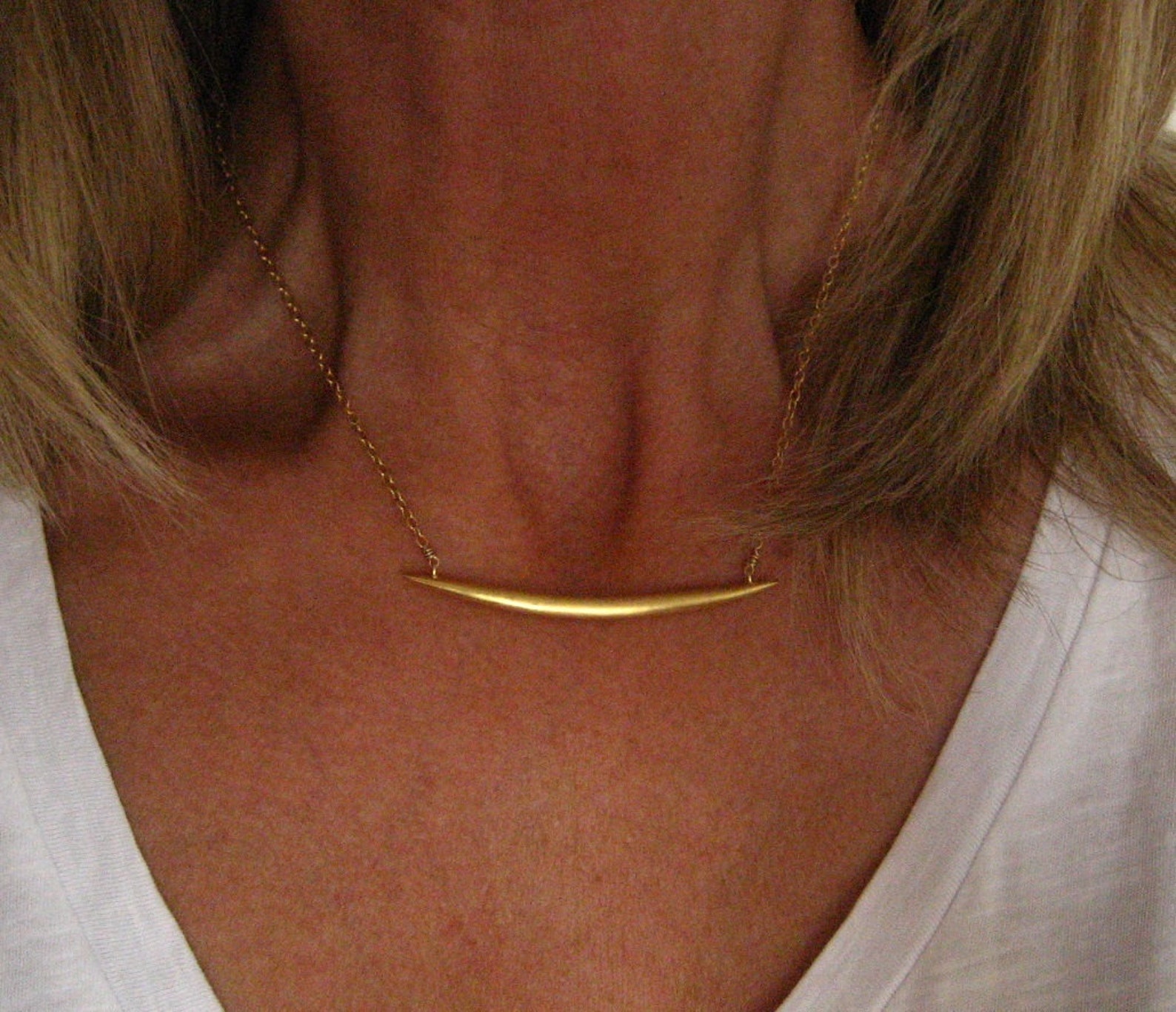 Quill Necklace Curved Bar Gold Quill Curved Pendant - Etsy