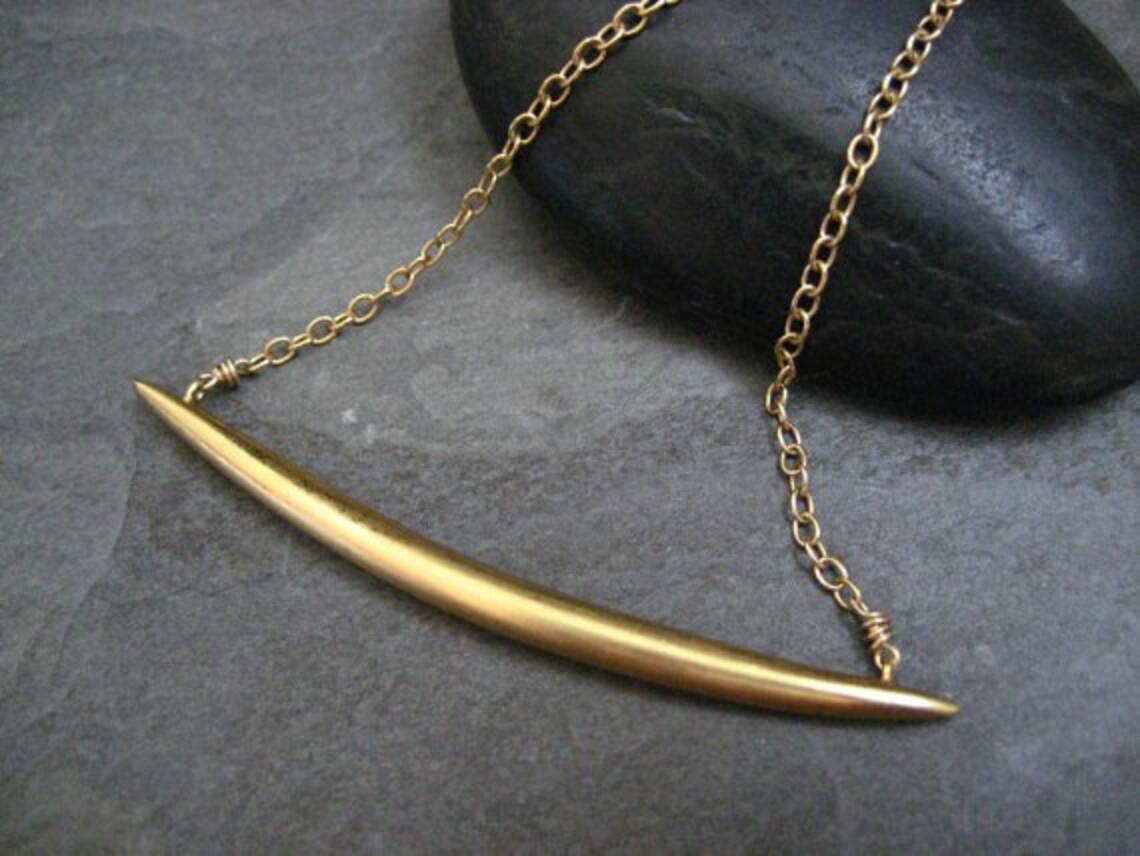Quill Necklace Curved Bar Gold Quill Curved Pendant - Etsy