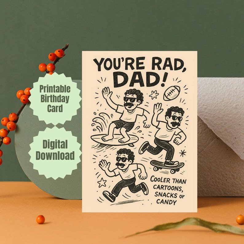 Rad Dad Printable Card for Father's Day Football Card From Daughter My ...
