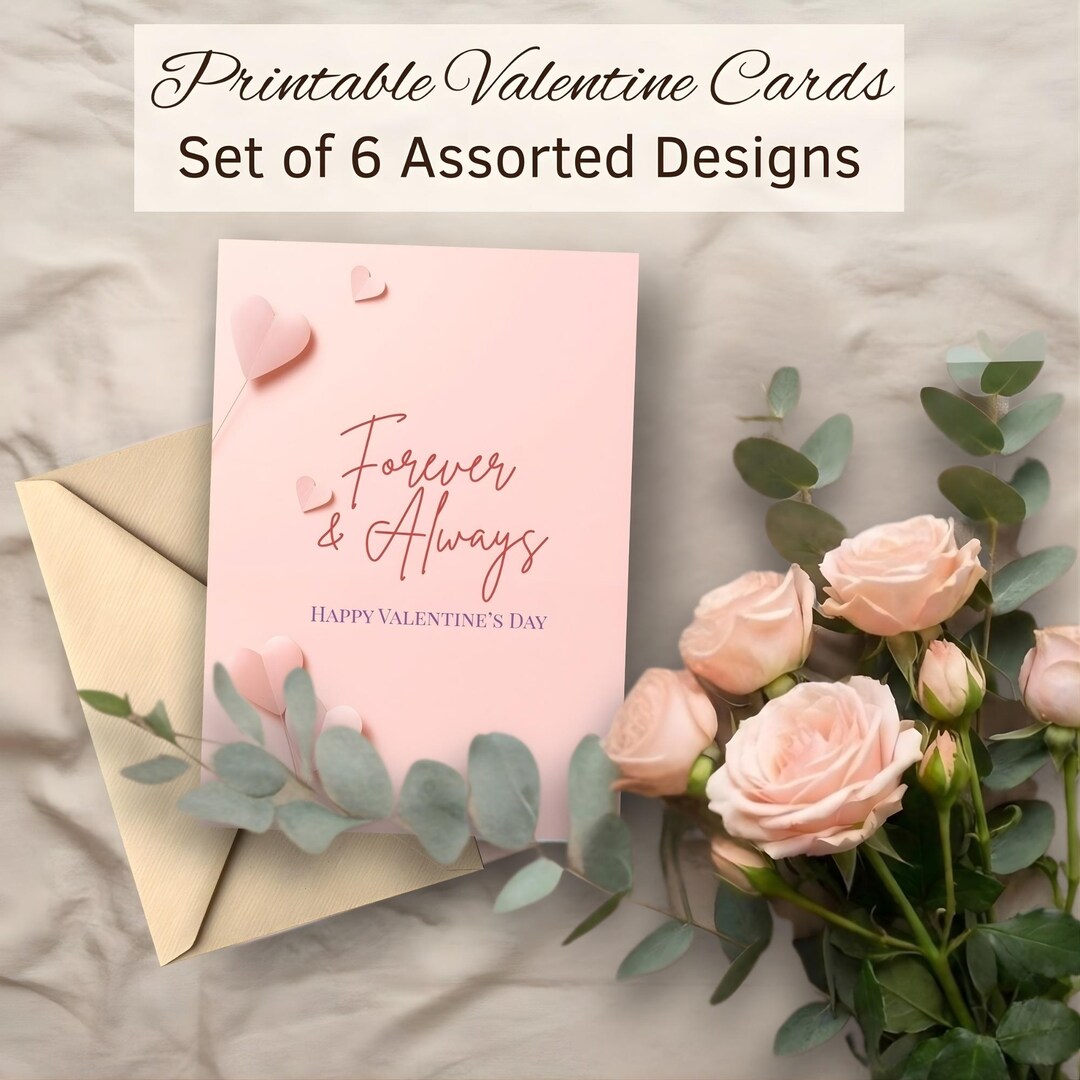 Printable Valentine Cards Set of 6 Editable Canva Template Instant ...