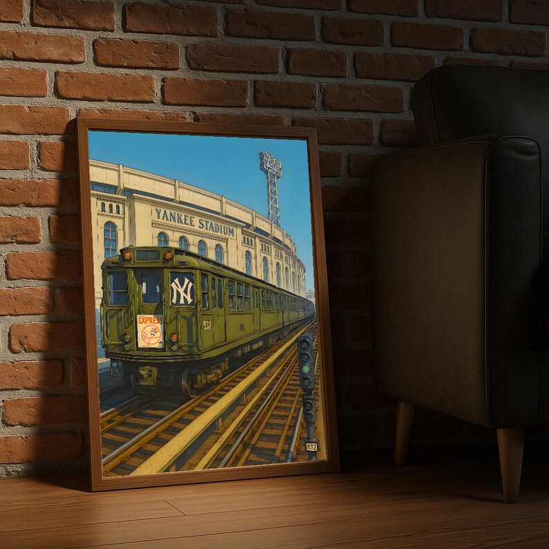 Yankee Stadium Art Print – Retro NYC Train & Baseball Stadium Art, New ...