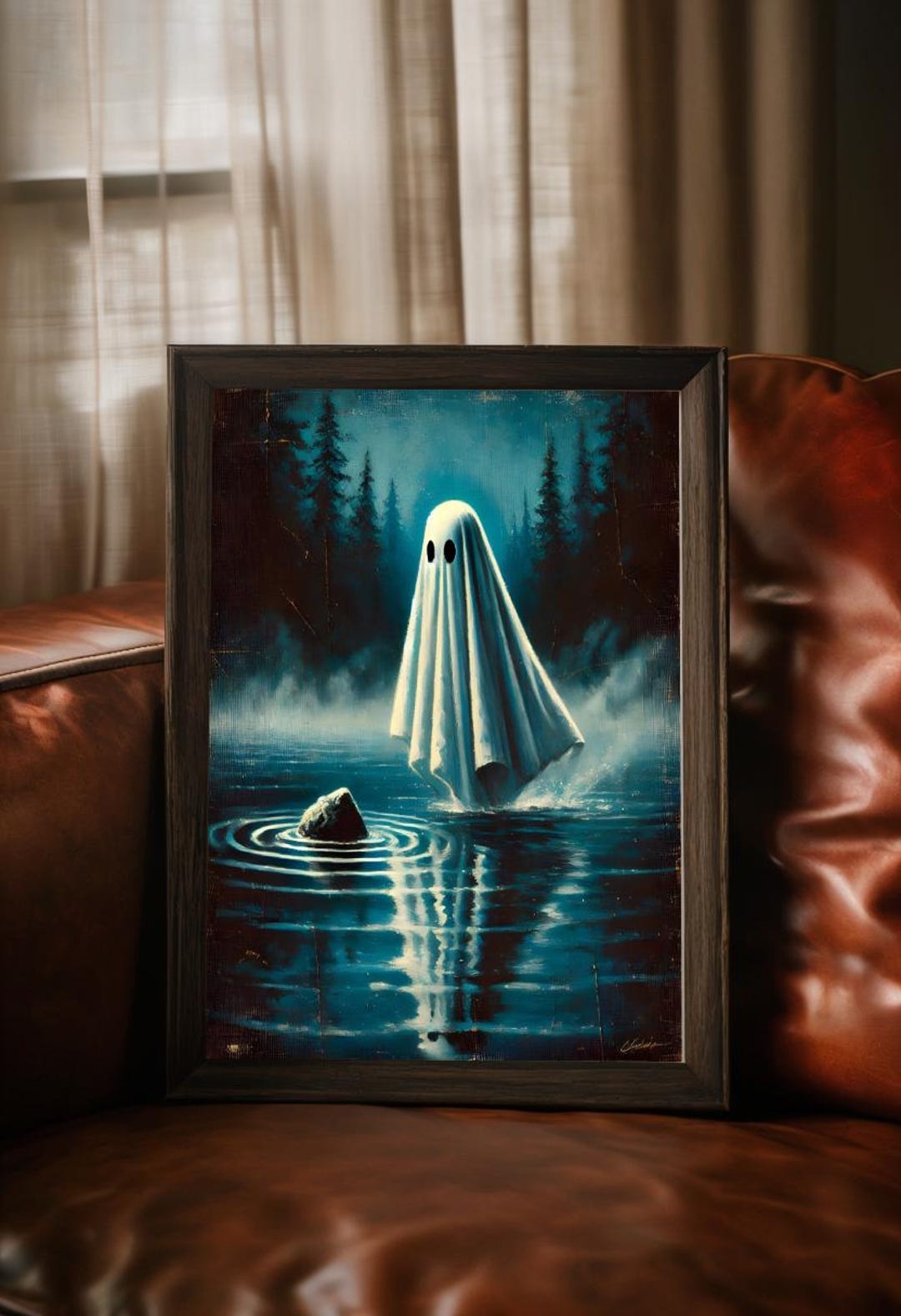 Ghost in a Lake Print – Haunting Water Spirit Art, Spooky Lake Wall ...