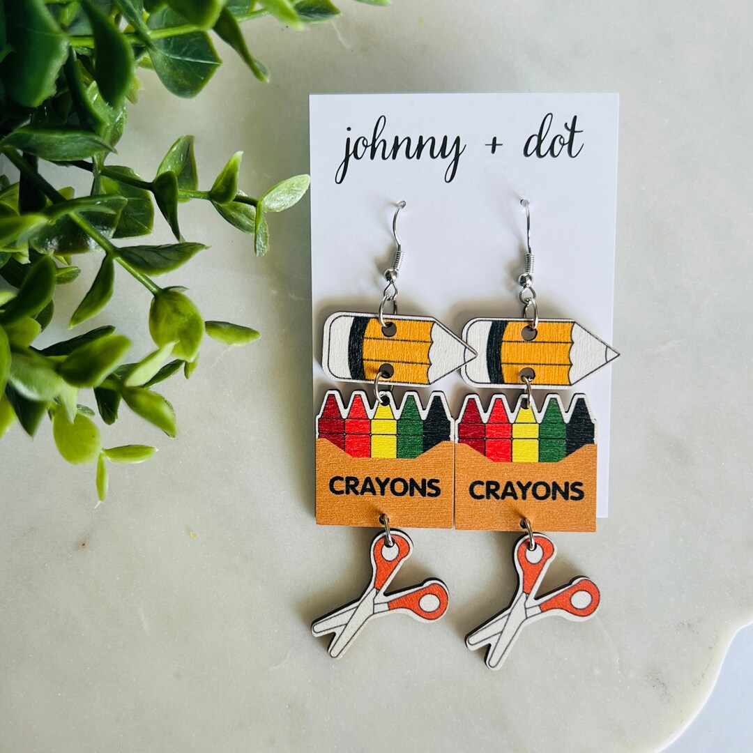 Wooden Pencil Crayon Scissors Dangle Earrings - Etsy