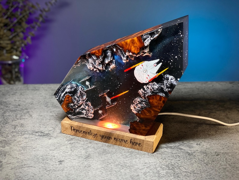 Galaxy Resin Lamp With Space Battle Scene – Custom LED Sci-fi Epoxy ...