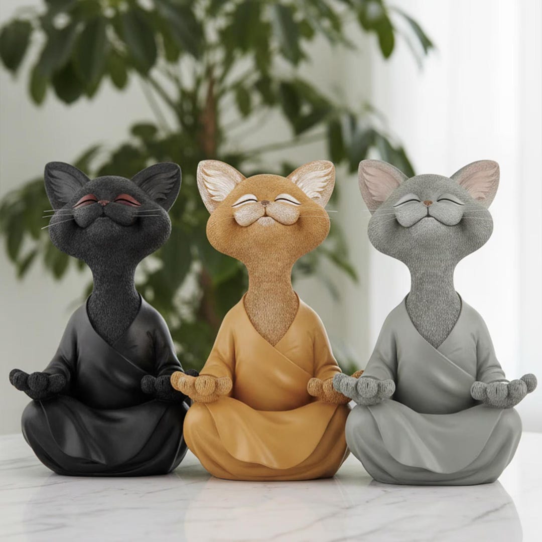 Peaceful Cat Meditation Statue, Meditating Cat Figurine, Zen Garden ...