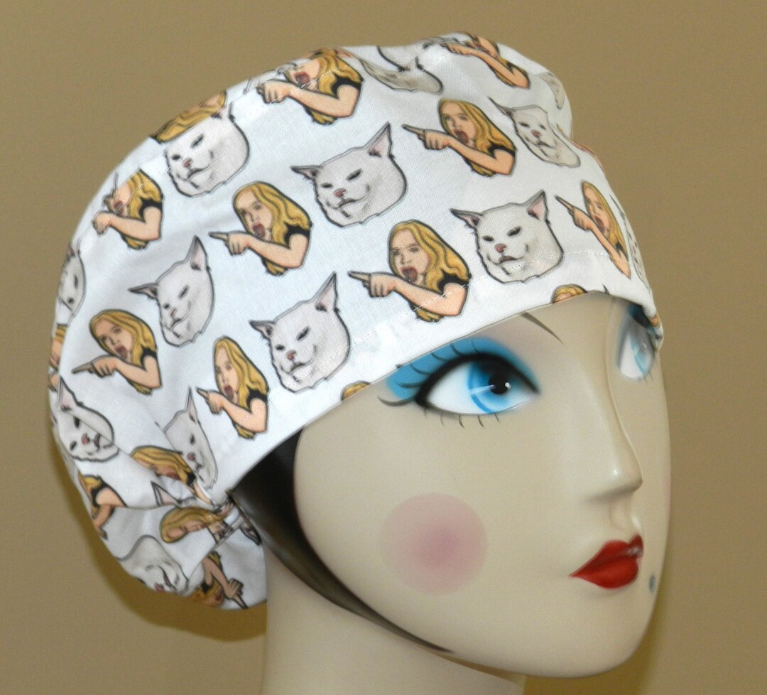 Woman/cat Meme Euro Surgical Scrub Cap With Toggle Food Service Cap ...