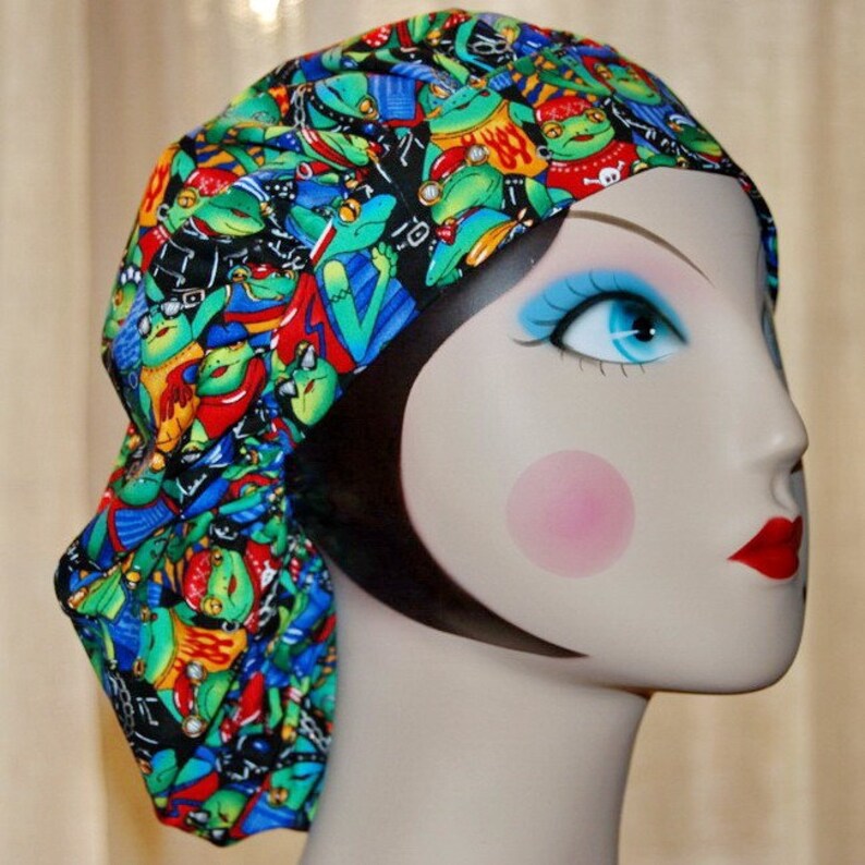 Biker Frogs Bouffant Surgical Cap/pixie Cap/ponytail Hat/chemo - Etsy