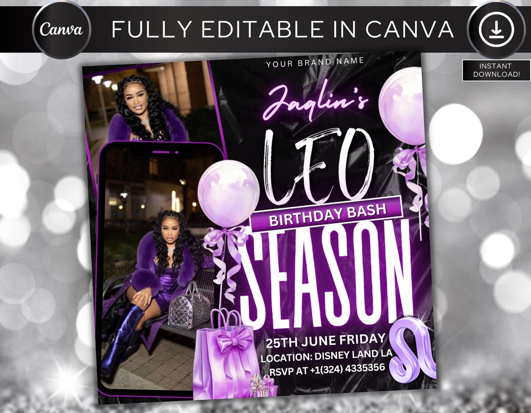 Leo Season Birthday Flyer, Leo Birthday Flyer, Birthday Girl Flyer ...