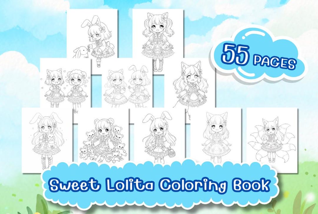 Sweet Lolita Girl Coloring Pages - Cute Digital Download - Printable ...
