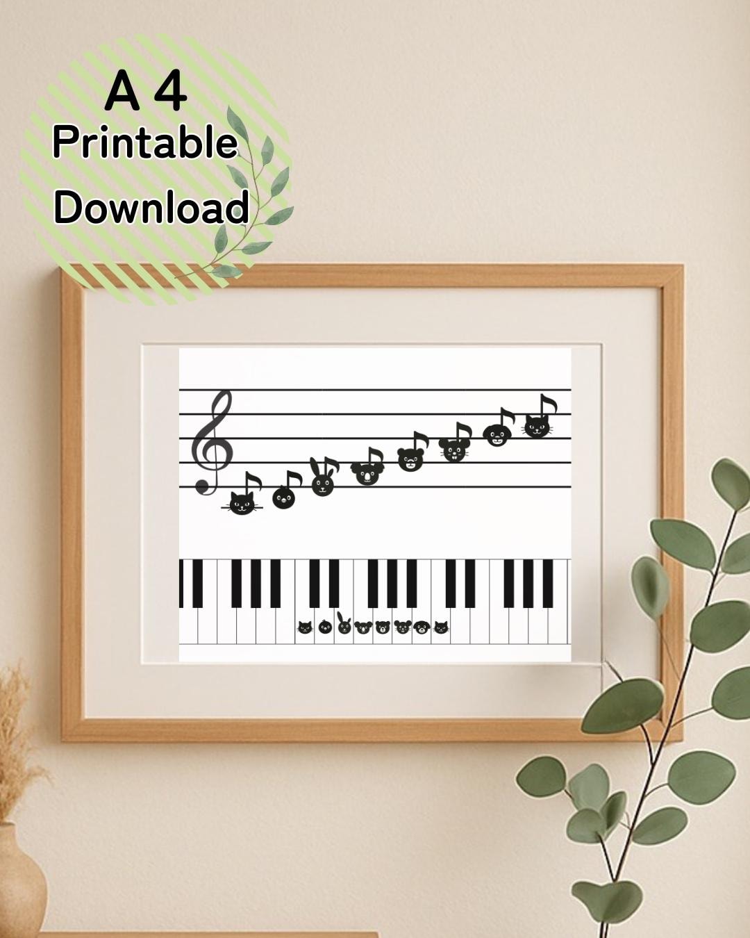 Cute Animal Music Notes Chart for Kids (gclef)| Piano Keyboard & Staff ...