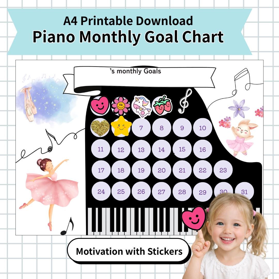 Kids Piano Practice Chart | Ballet Theme Monthly Goal Tracker ...