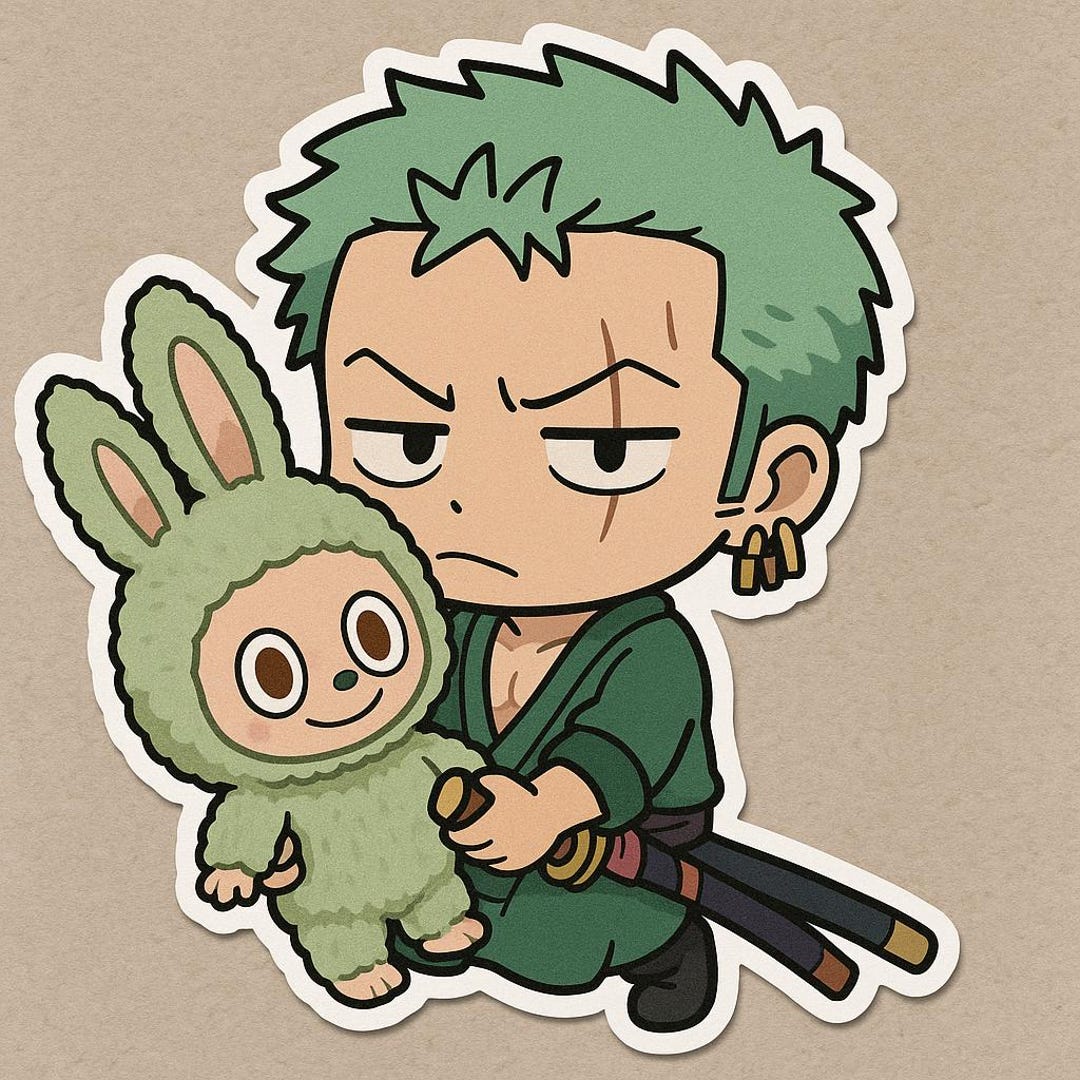 Chibi Zoro & Labubu Sticker | One Piece Fan Art | Cute Anime Sticker ...