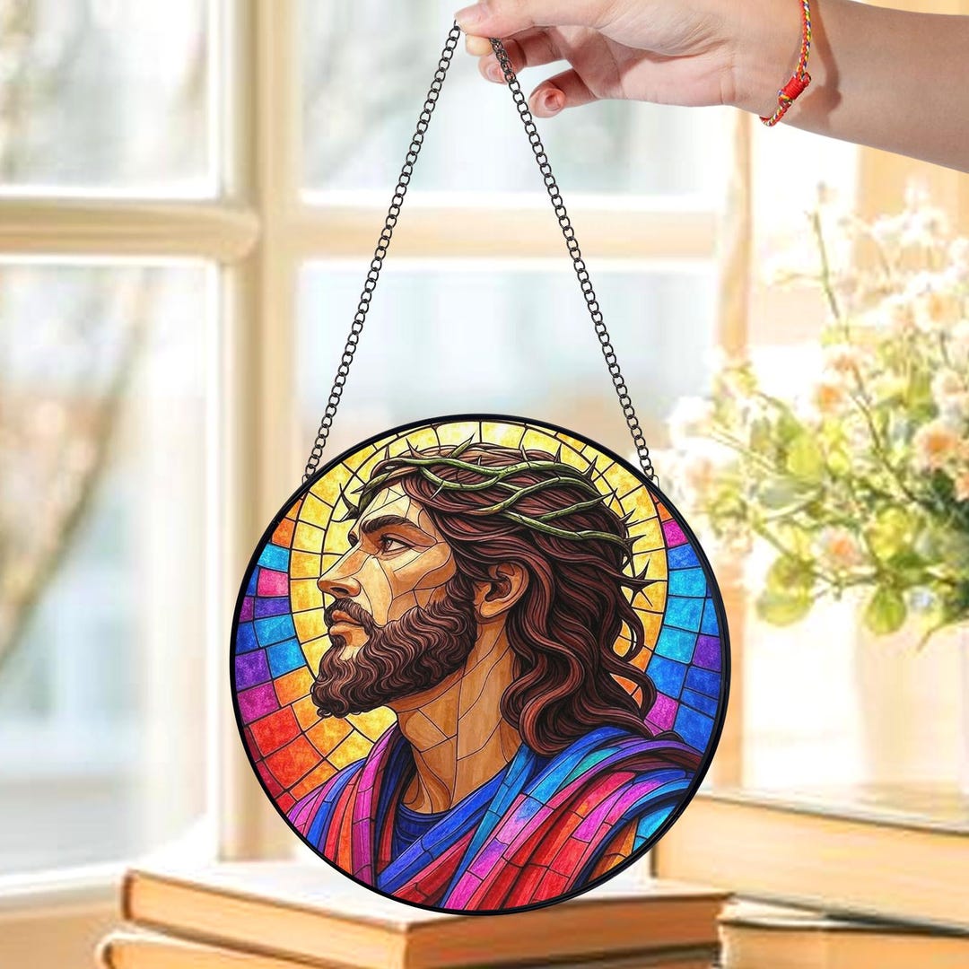 Jesus Stained Glass, Religious Suncatcher, Christian Window Art ...