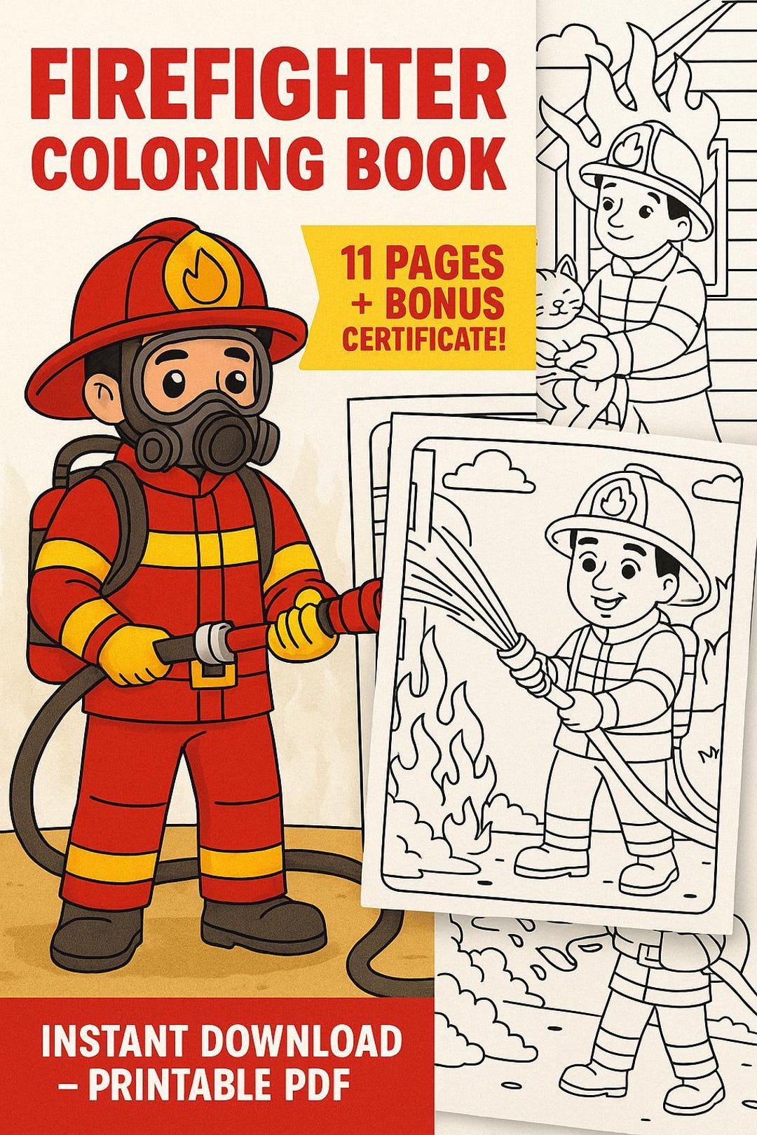 Printable Firefighter Coloring Book – Kids Activity – PDF Download - Etsy