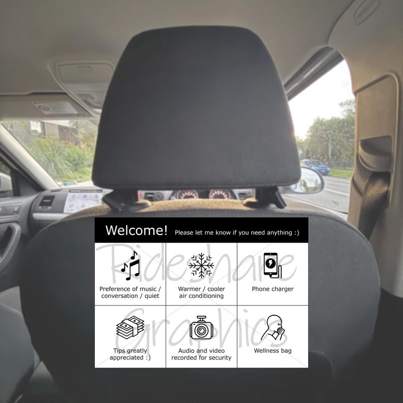 Rideshare Passenger Welcome Sign - Digital Download (A5 Size ...