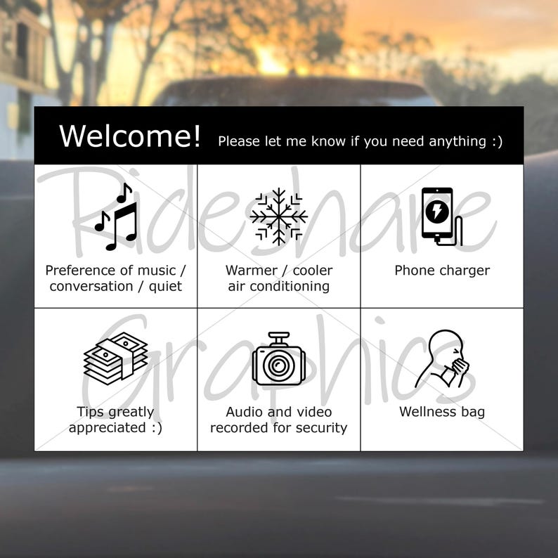 Rideshare Passenger Welcome Sign - Digital Download (A5 Size ...