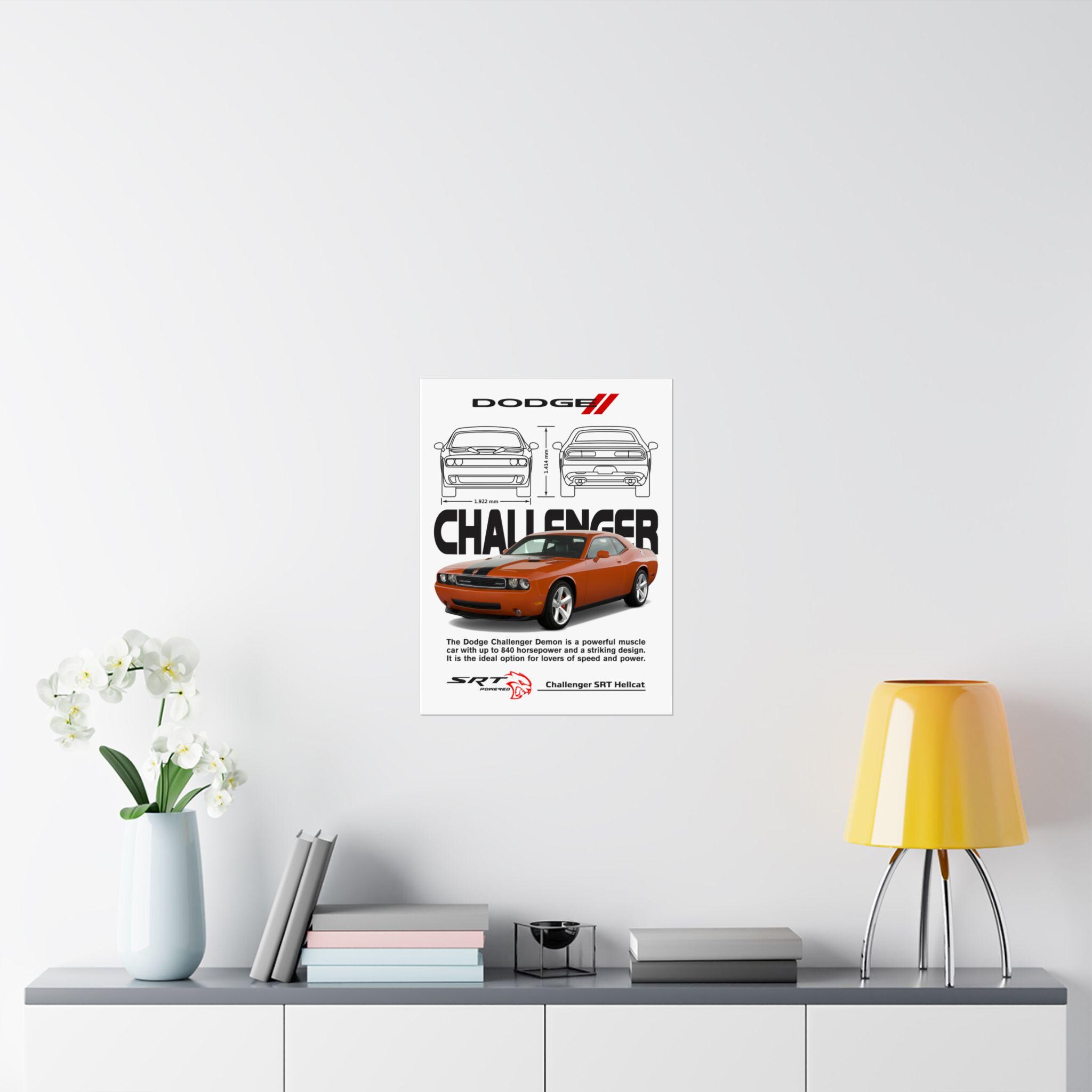 Orange Dodge Challenger SRT Hellcat Blueprint Poster: Automotive Wall ...