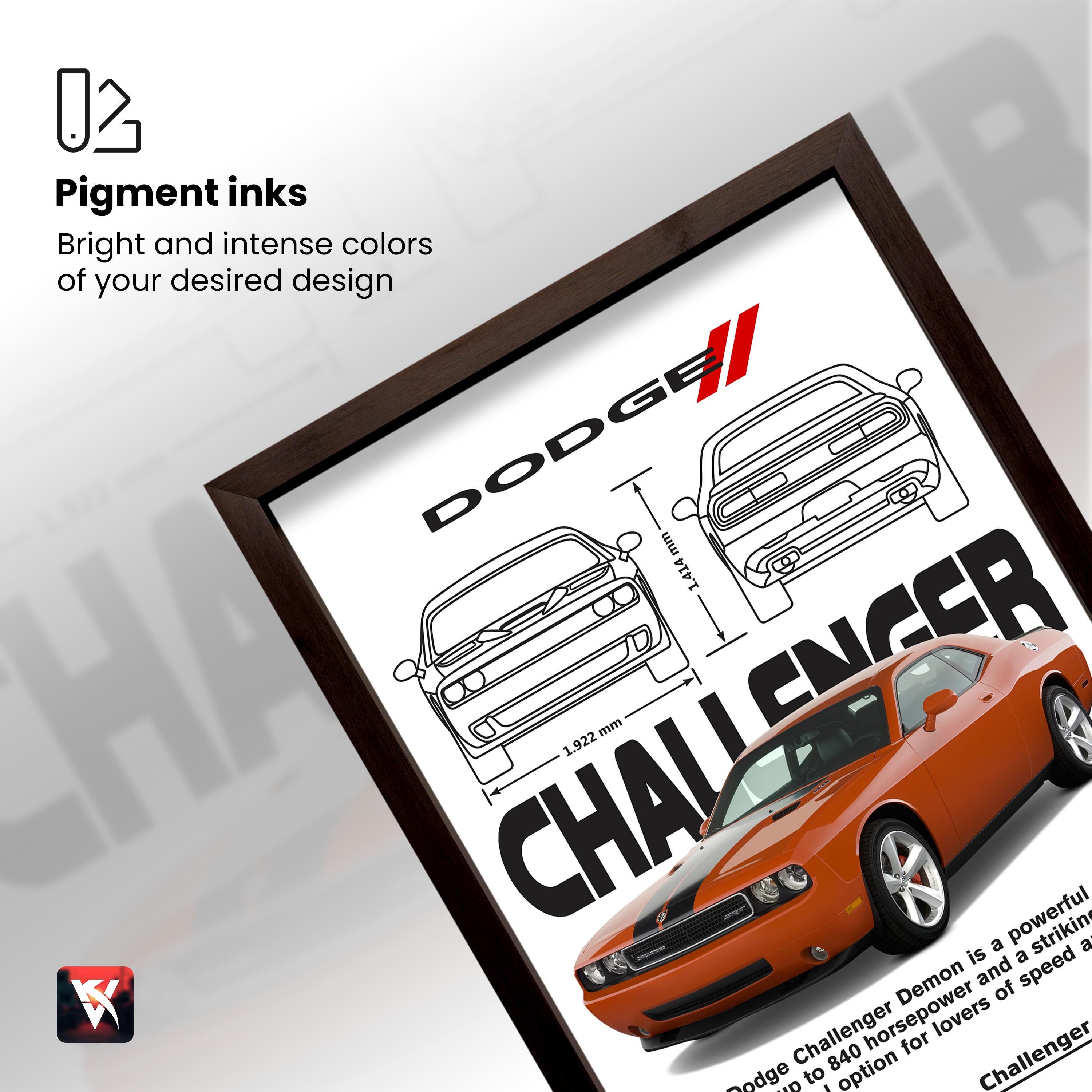 Orange Dodge Challenger SRT Hellcat Blueprint Poster: Automotive Wall ...