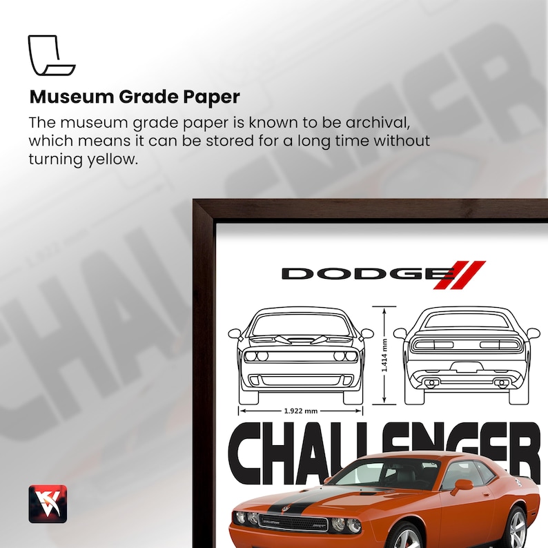 Orange Dodge Challenger SRT Hellcat Blueprint Poster: Automotive Wall ...