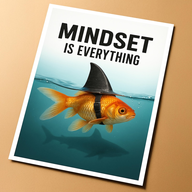 Mindset is Everything Wall Art Print, Motivational Goldfish Shark Fin ...