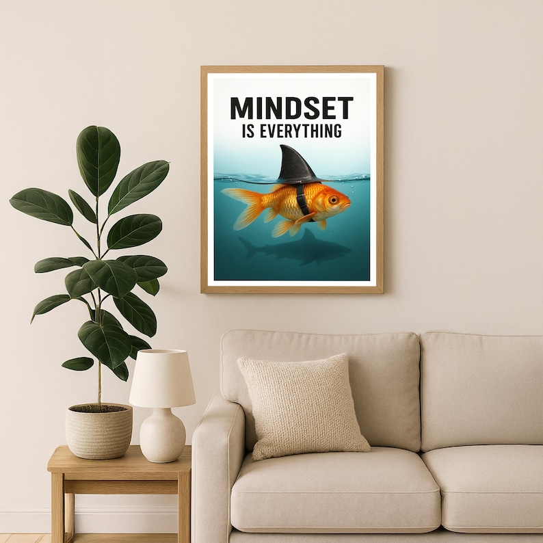 Mindset is Everything Wall Art Print, Motivational Goldfish Shark Fin ...