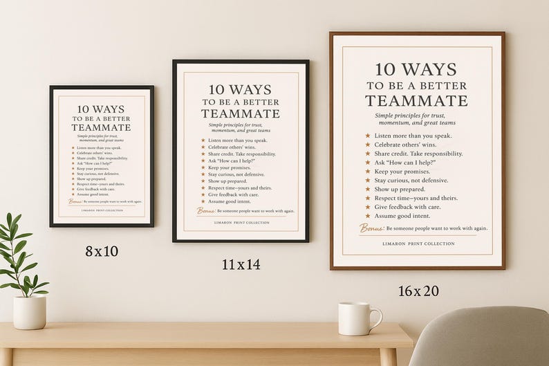 Motivational Office Wall Art – 10 Ways to Be a Better Teammate Print ...