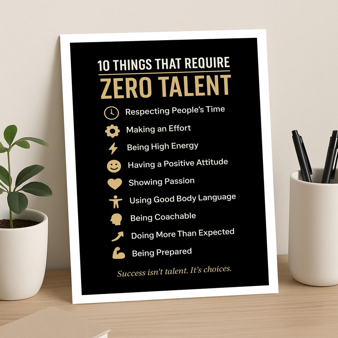 Motivational Wall Art Print – 10 Things That Require Zero Talent Poster ...