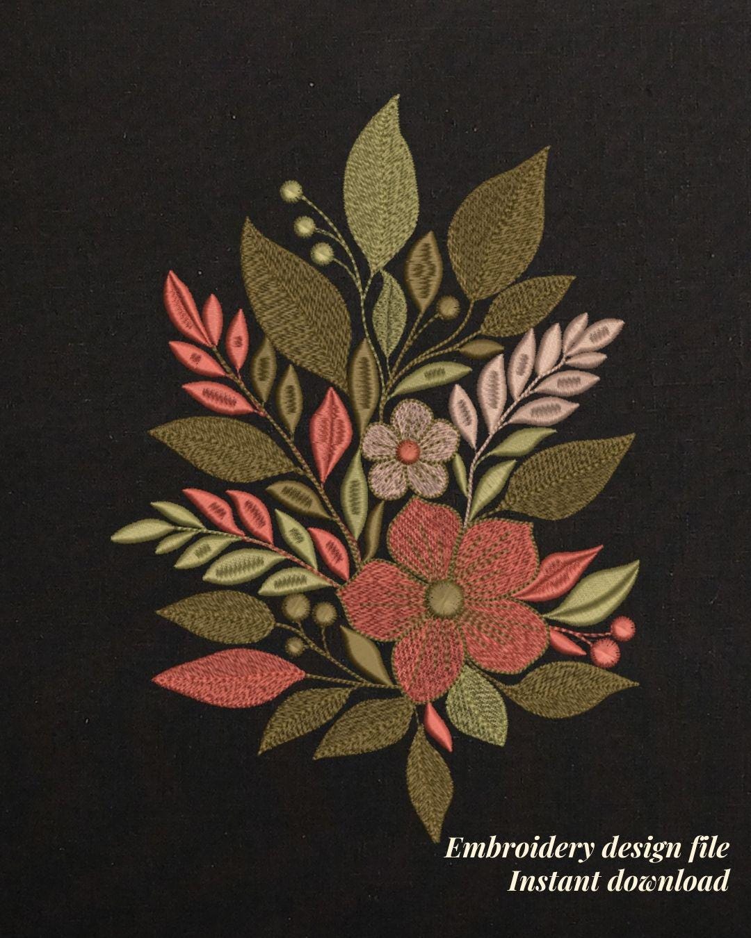 Boho Floral Bouquet Embroidery Design - Spring Shabby Botanical Bouquet ...