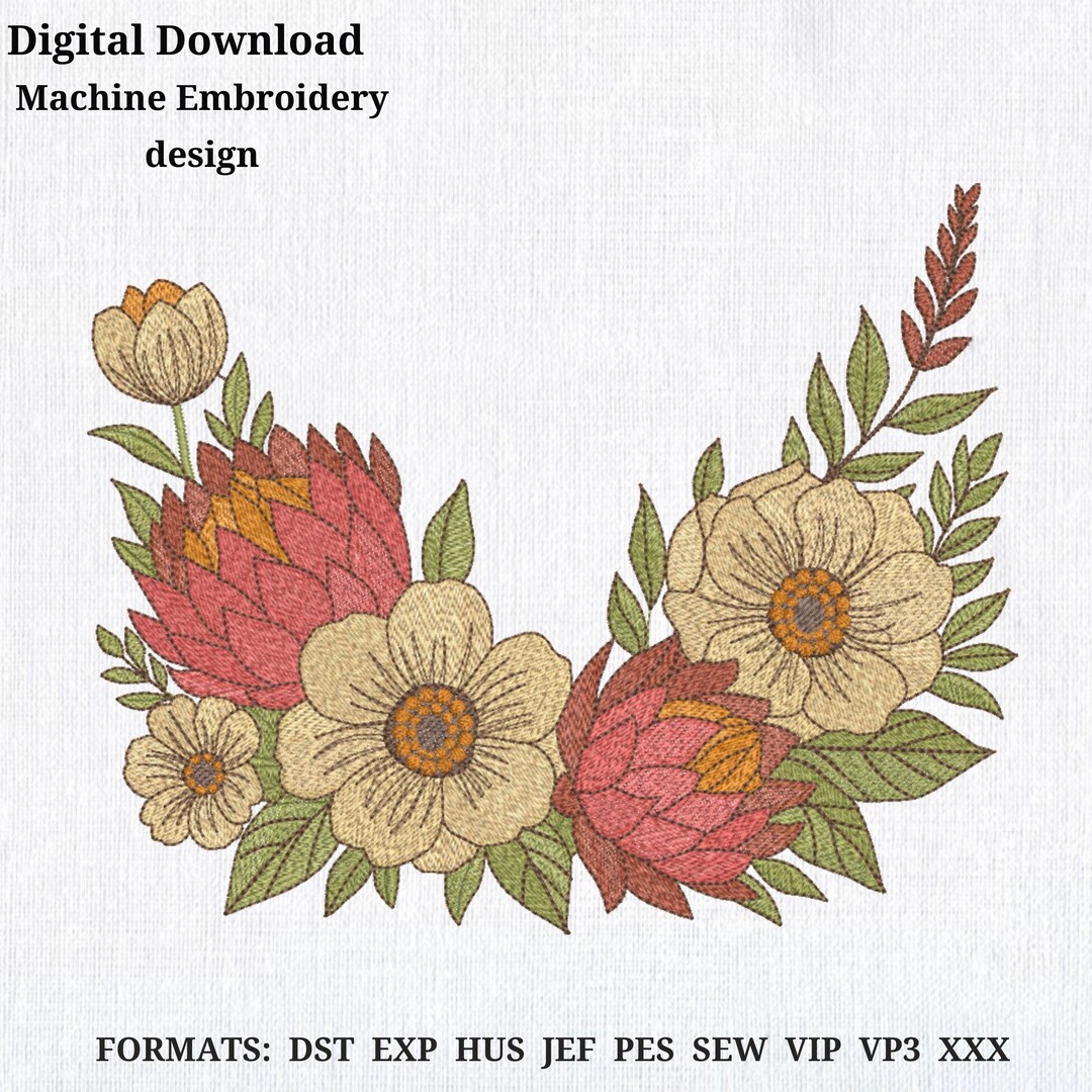 Protea Floral Bouquet Machine Embroidery Design: Botanical Bloom ...
