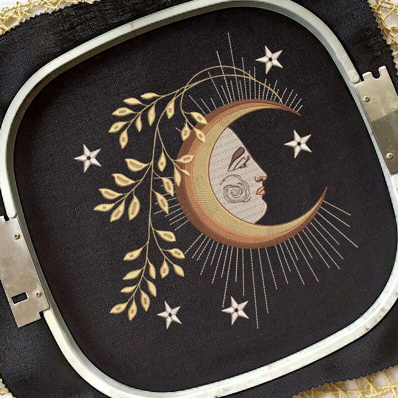 Mystical Moon Face Machine Embroidery Design: Celestial Boho Pattern ...