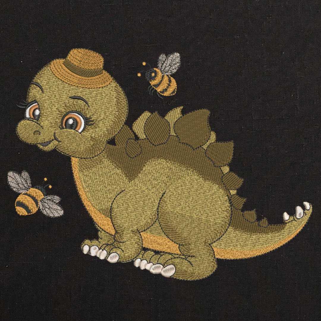 Cute Dinosaur With Bees Machine Embroidery Design, Funny Smiling Baby ...